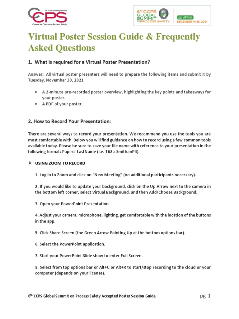 Virtual Poster Session Guide & Frequently Asked Questions: 1. What Is ...