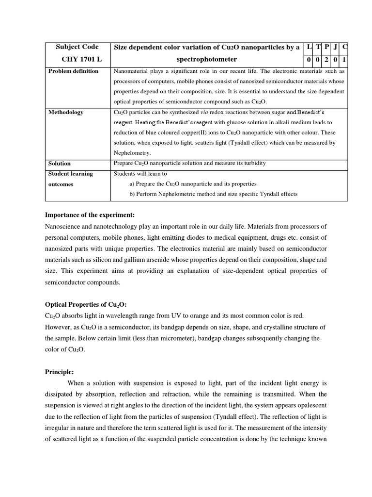 Size Dependent Color Variation of Cu2O Nanoparticle | PDF ...