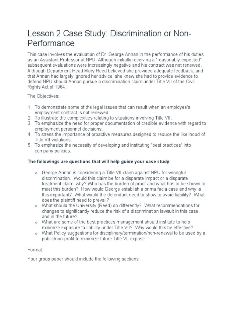 Discrimination or Non-Performance Question | PDF | Burden Of Proof (Law ...