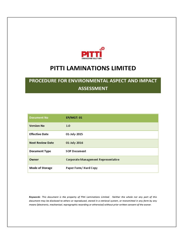 1.procedure For Envi Aspect and Impact Assessment | Download Free PDF ...