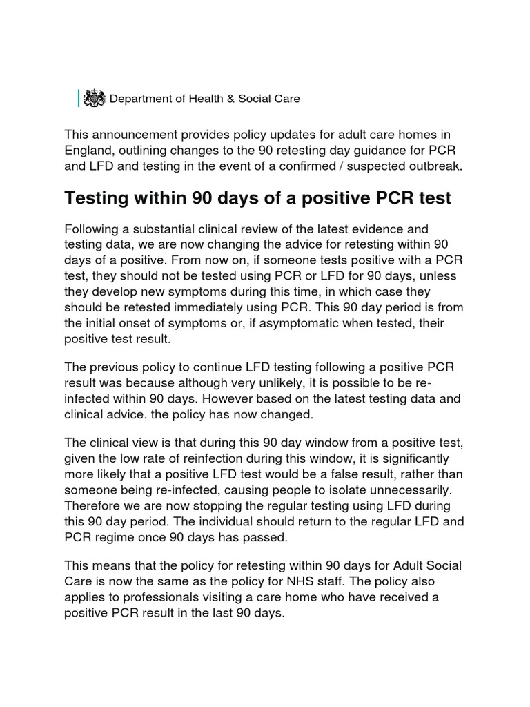 DHSC - Changes To LFD 90 Day Guidance and Outbreak Testing (18-02-21 ...
