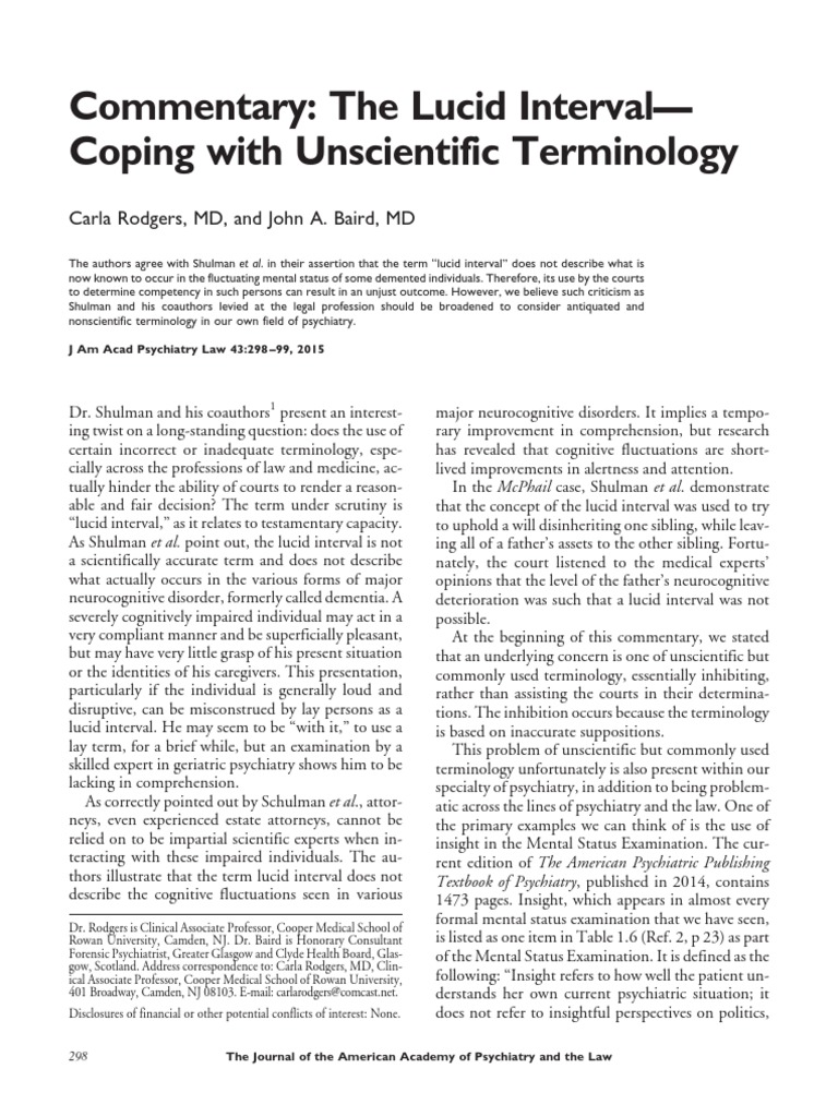 Lucid Interval Unscientific | PDF | Psychiatry | Dementia