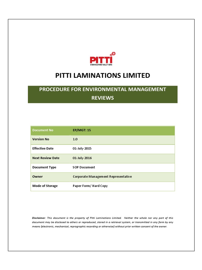15.procedure For Environmental Management Reviews | PDF | Internal ...