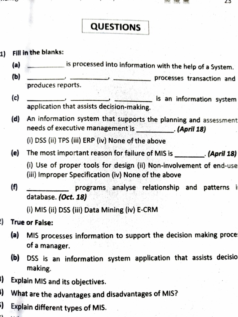 Questions: (April 18) | PDF | Databases | Decision Support System