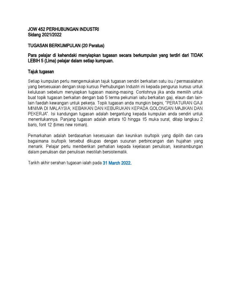 Arahan Tugasan Kumpulan Dateline 31322 JOW 452 | PDF