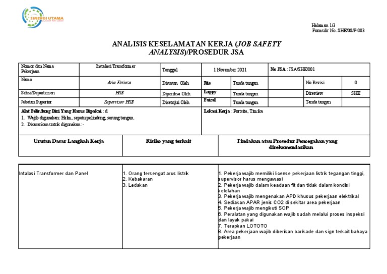 JSA Instal Trafo | PDF JSA Instal Trafo | PDF