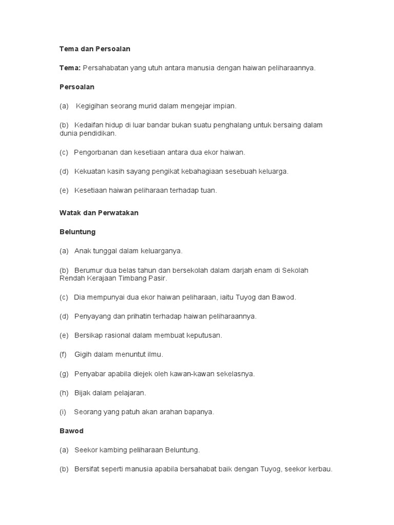 Tema dan Persoalan Cerpen Bawod | PDF