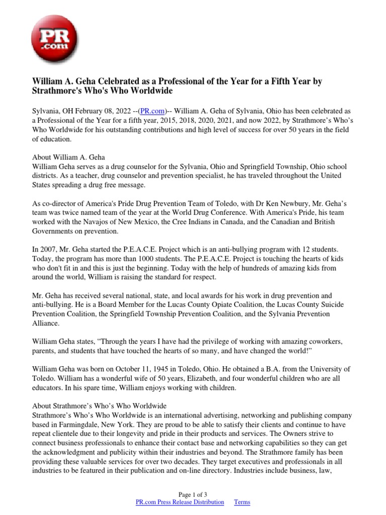 William A. Geha Celebrated As A Professional of The Year For A Fifth ...