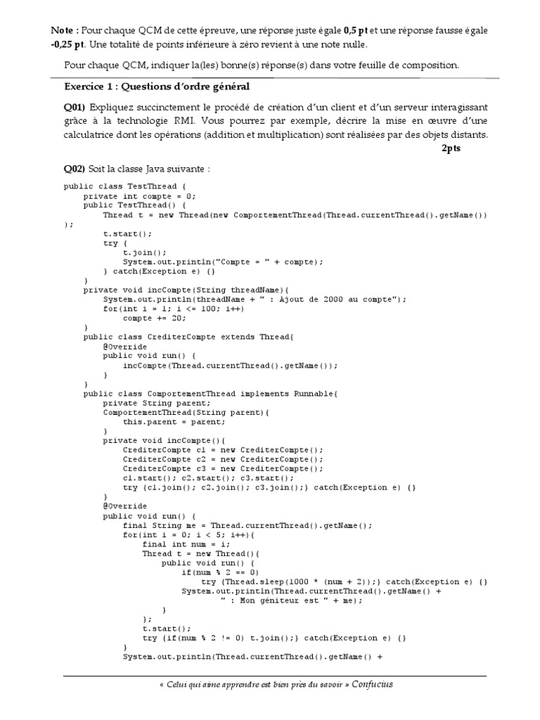 QCM Java : Création et Gestion de Serveurs | PDF | Protocole de transfert hypertexte | Middleware