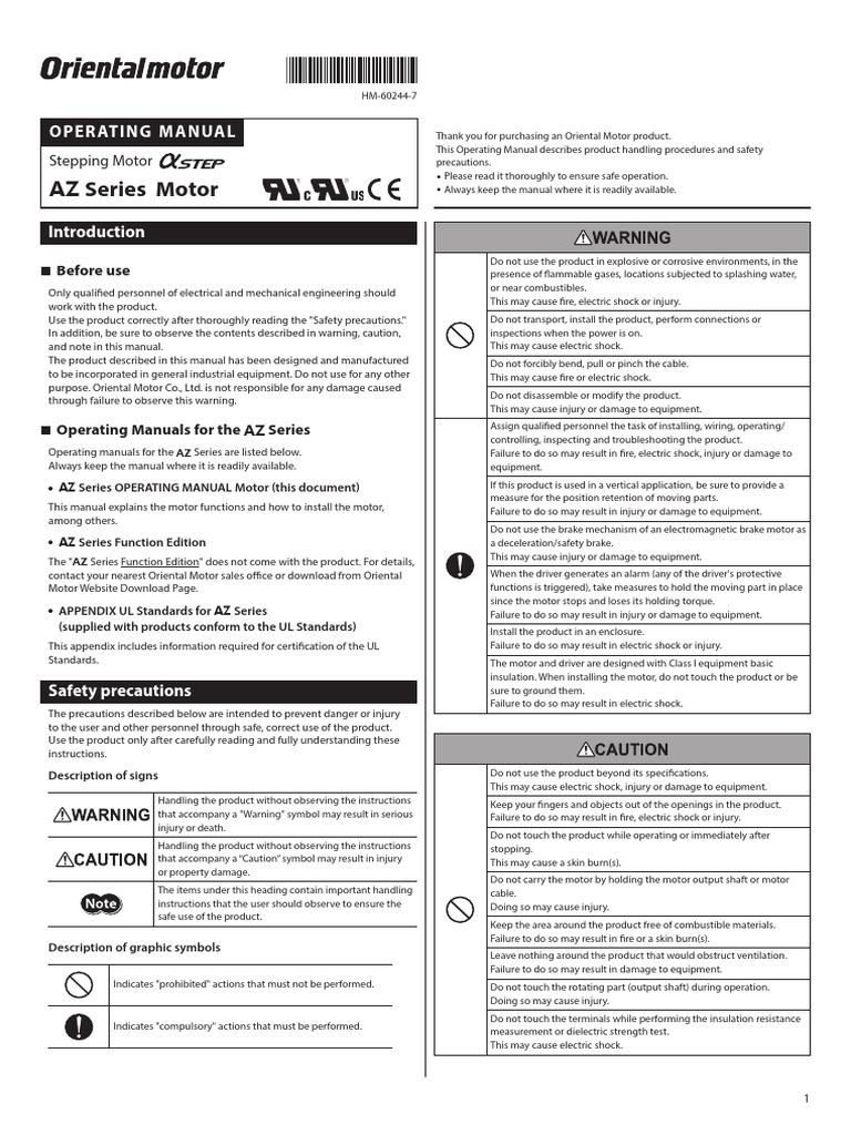 AZ Series Motor: Operating Manual | PDF | Electric Motor | Screw