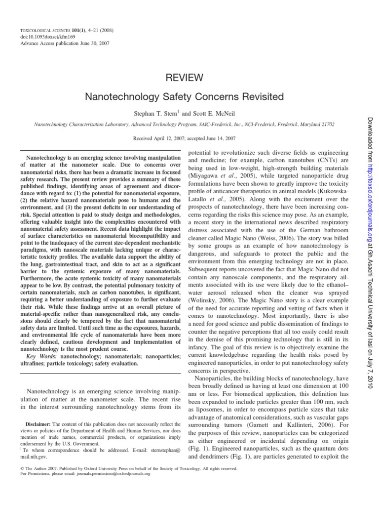Nanotechnology Safety Concerns Revisited | PDF | Nanotechnology ...