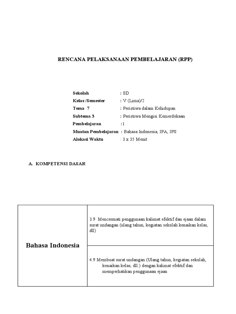 Contoh RPP Berdiferensiasi Kelas 5 Semester 2 | PDF