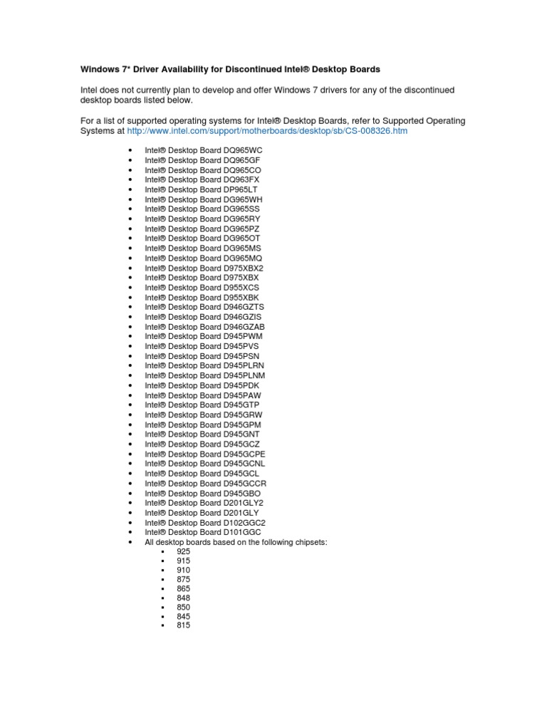 Windows 7 Compatibility For Intel Desktop Boards | PDF | Intel ...