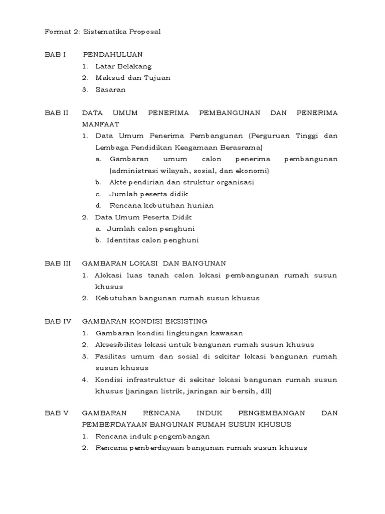 Format 2. Sistematika Proposal Rusun Khusus | PDF