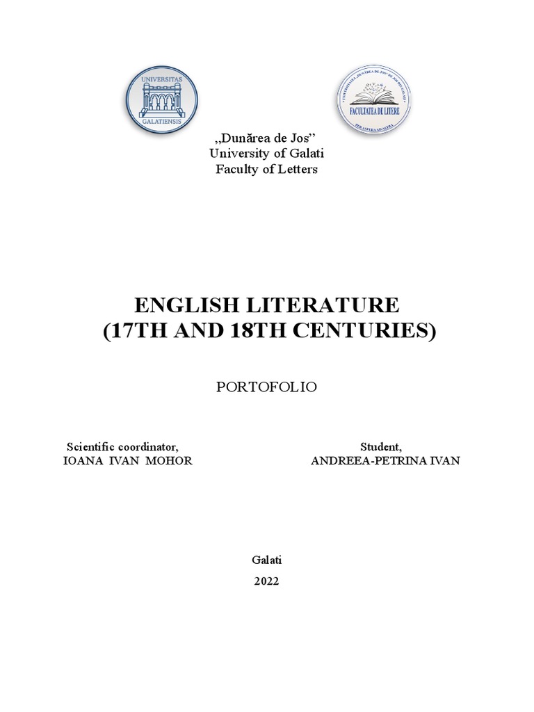 English Literature (17Th and 18Th Centuries) : Dunărea de Jos ...