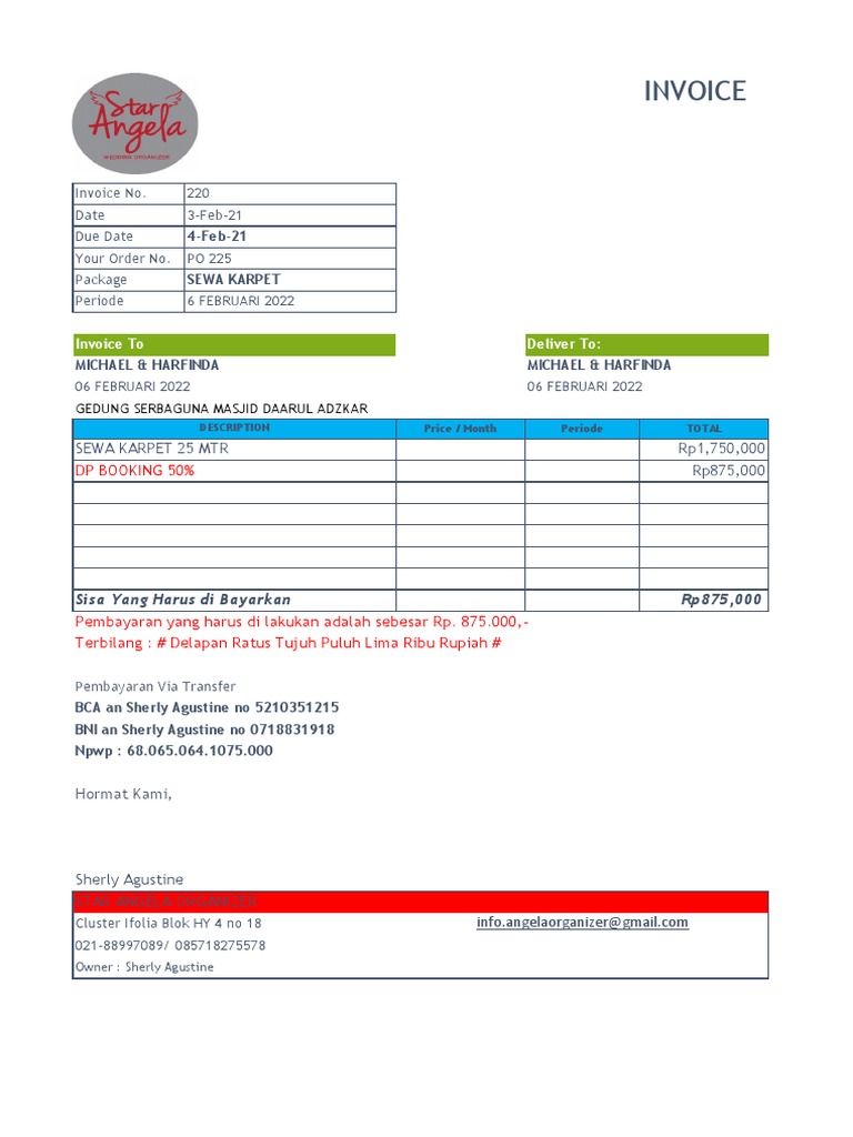 Invoice Michael & Harfinda | PDF