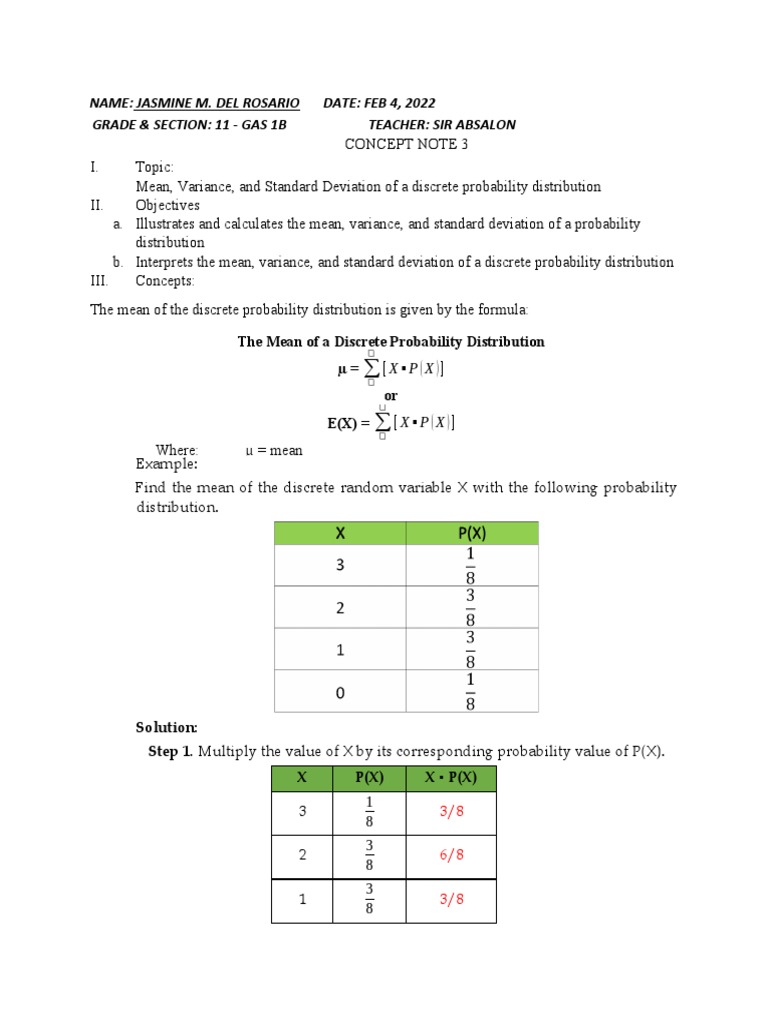 DLP 3 (Finding The Mean, Variance, and Standard Deviation of Discrete Probability Distributions ...