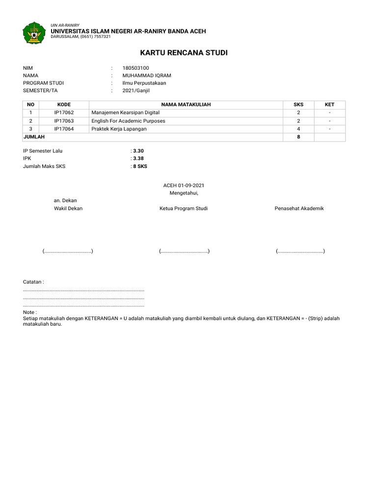 KRS Pengajuan KRS (Kartu Rencana Studi) | PDF