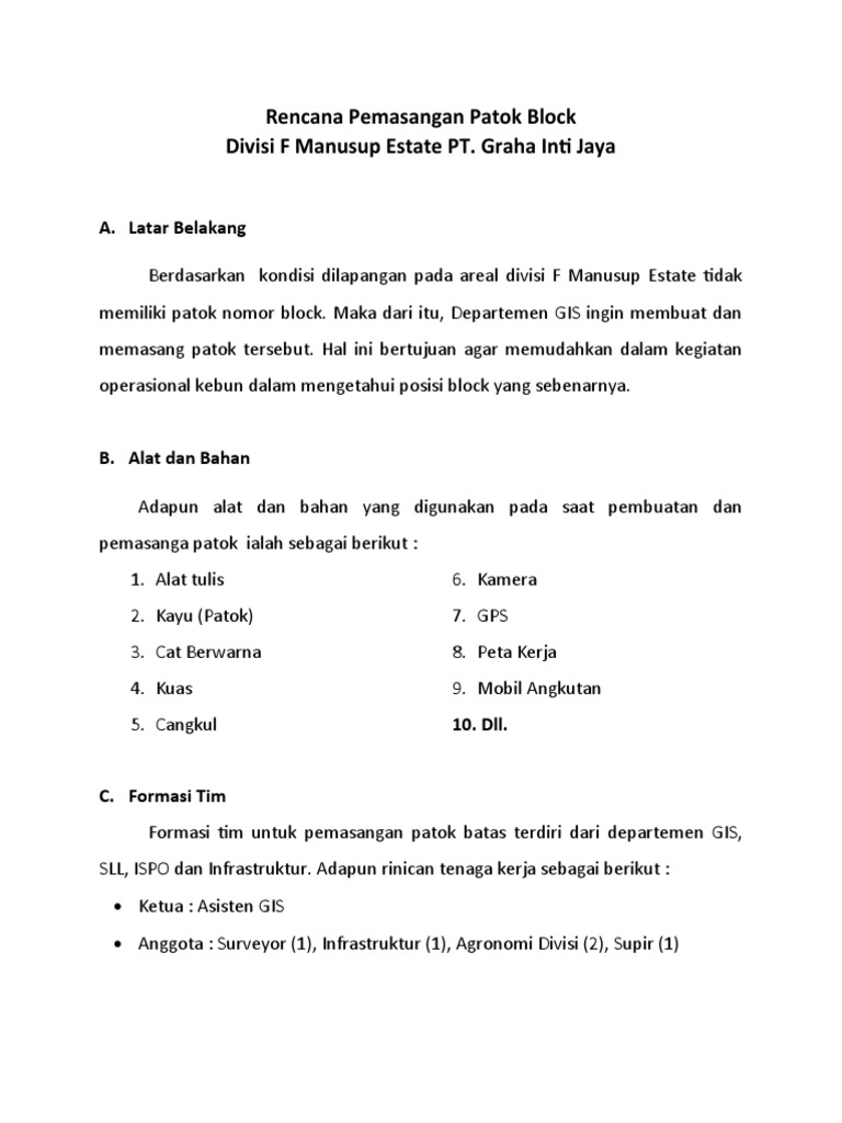 Rencana Perbaikan Patok HGU | PDF