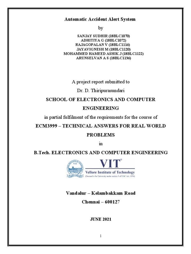 Automatic Accident Alert System Report | PDF | Electronics ...