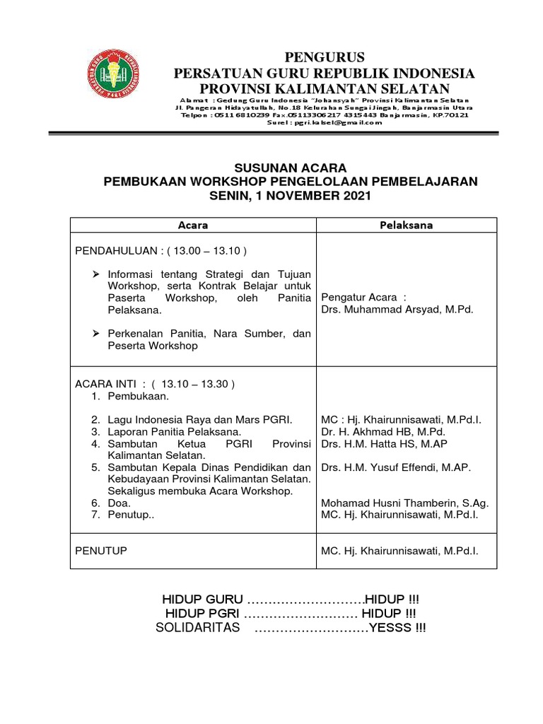 Susunan Acara Dan Jadwal Workshop | PDF