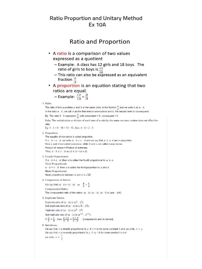 Chapter 10 Ratio Proportion and Unitary Method | PDF