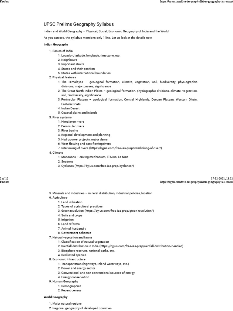 UPSC Geography Syllabus Overview | PDF | Natural Environment | Oceans