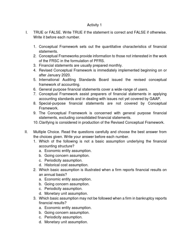 Conceptual Framework Activity 1 | PDF | Financial Statement | Going Concern