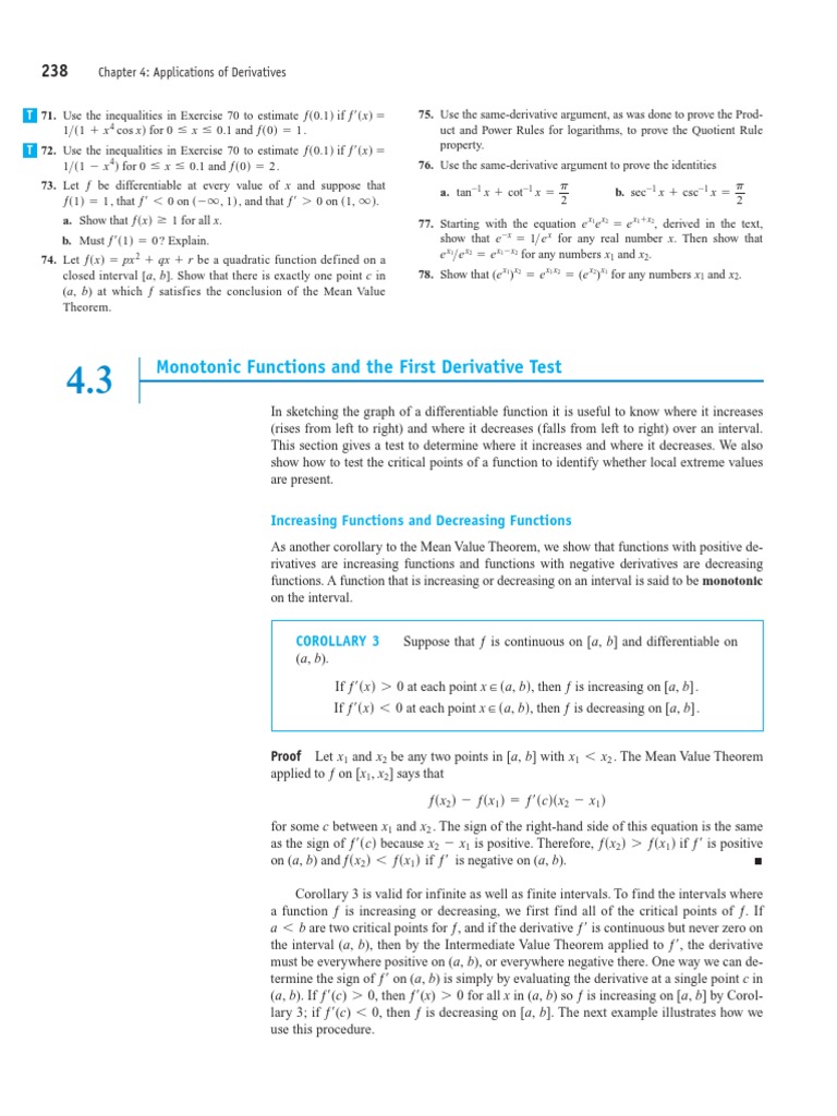 Increasing and Decreasing Functions First Derivative Test | PDF ...