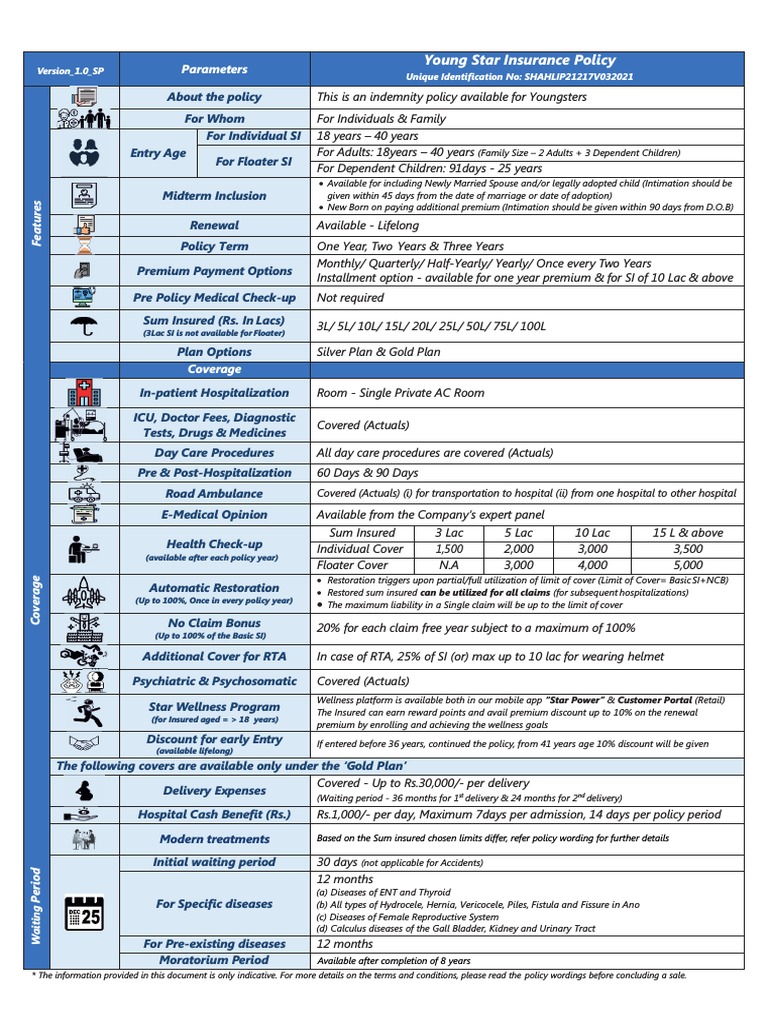 Young Star Insurance Policy - One Pager - Version - 1.0 - (Apr) - (2021 ...
