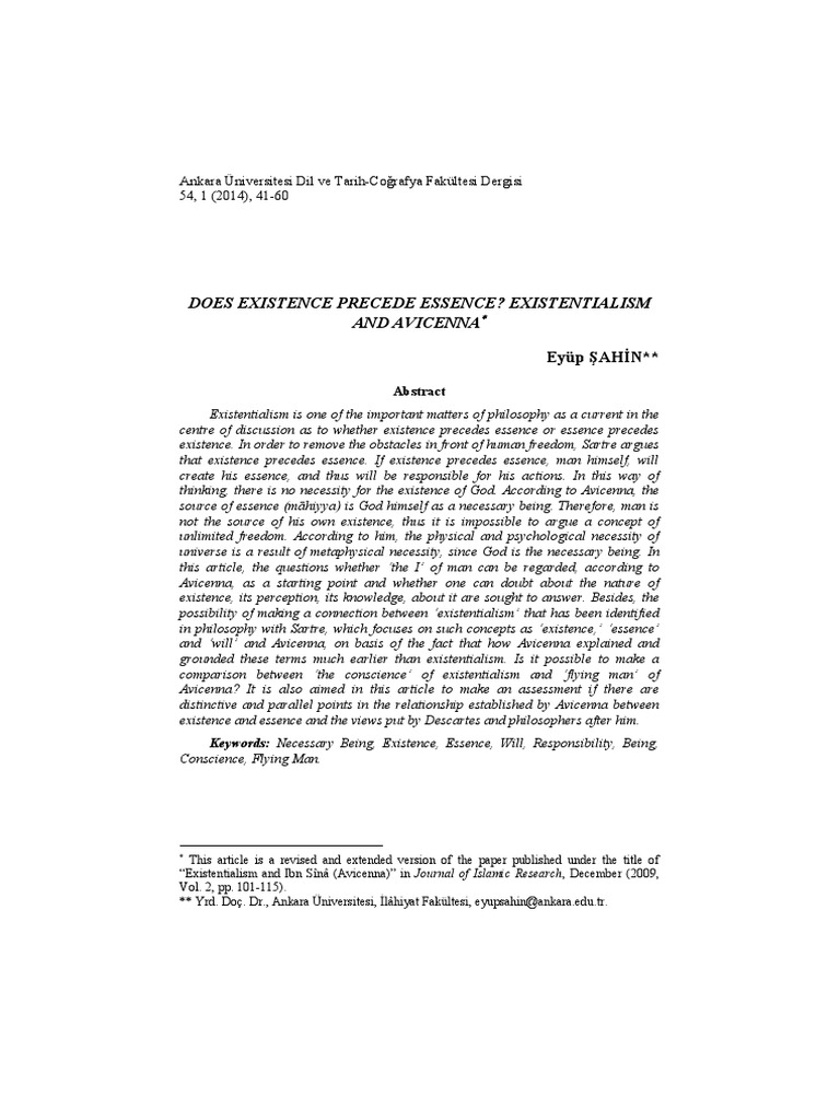 Does Existence Precede Essence? Existentialism and Avicenna | PDF | Existentialism | Philosophy