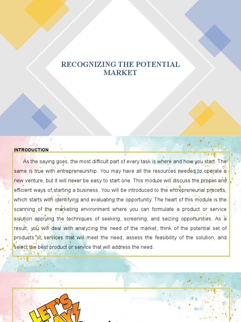 Recognizing The Potential Market | PDF | Entrepreneurship | Business Process