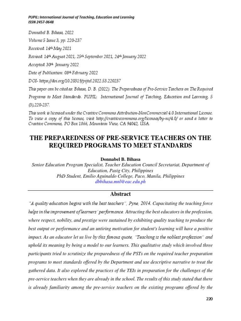 The Preparedness of Pre-Service Teachers On The Required Programs To ...