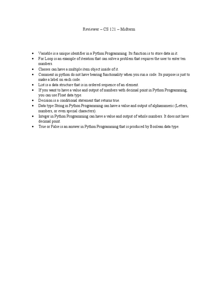 Reviewer - CS 121 - Midterm | PDF