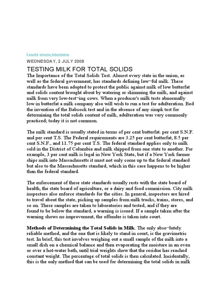 Ts Test For Milk | PDF | Milk | Temperature