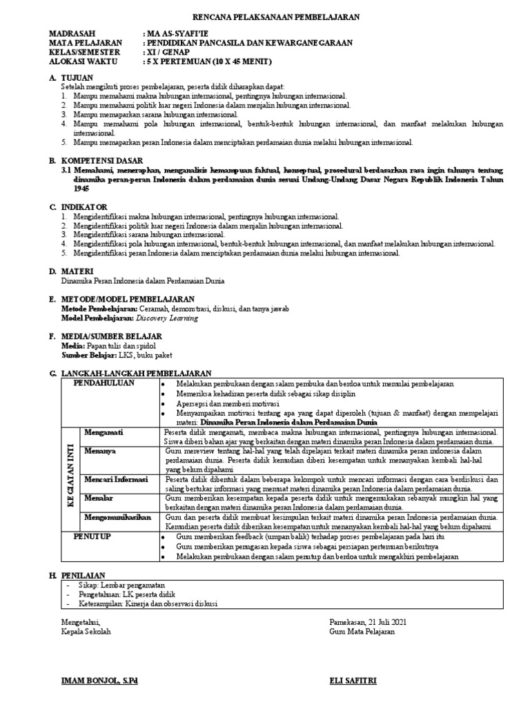 RPP PPKN KELAS XI | PDF