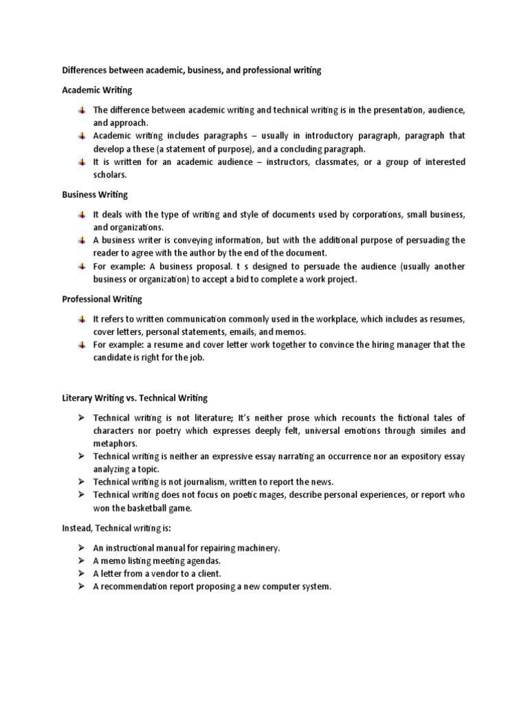 Differences Between Academic, Business, and Professional Writing ...