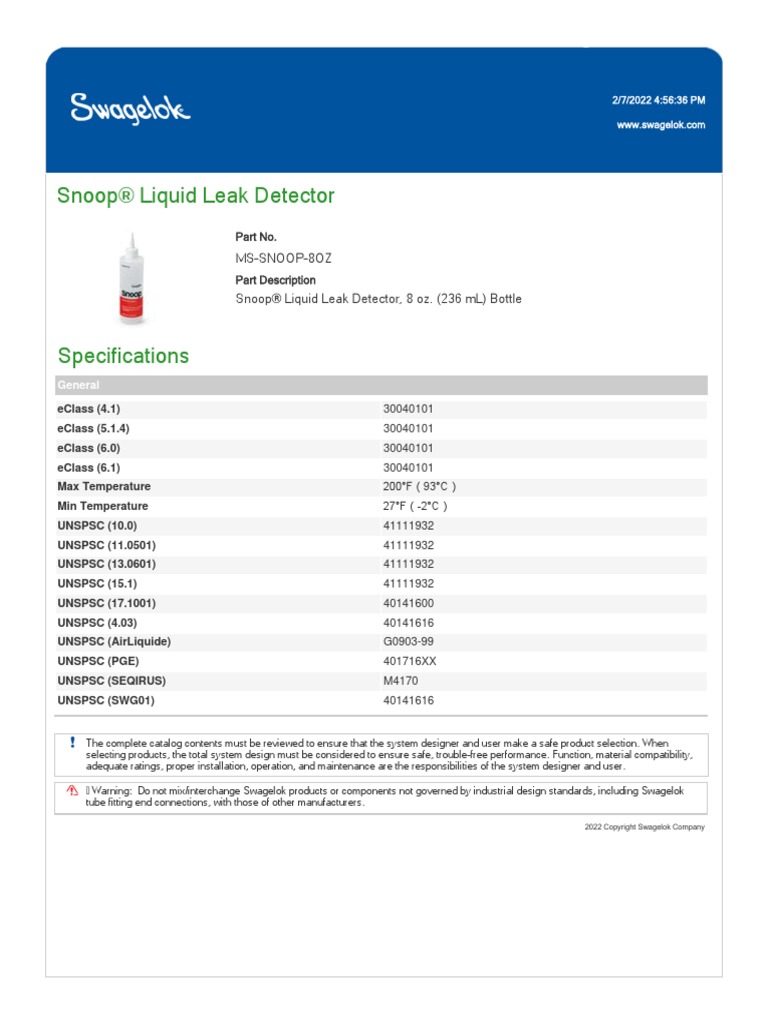 1.3 Liquid Snoop at 235 ML Swagelok | PDF | Chemistry