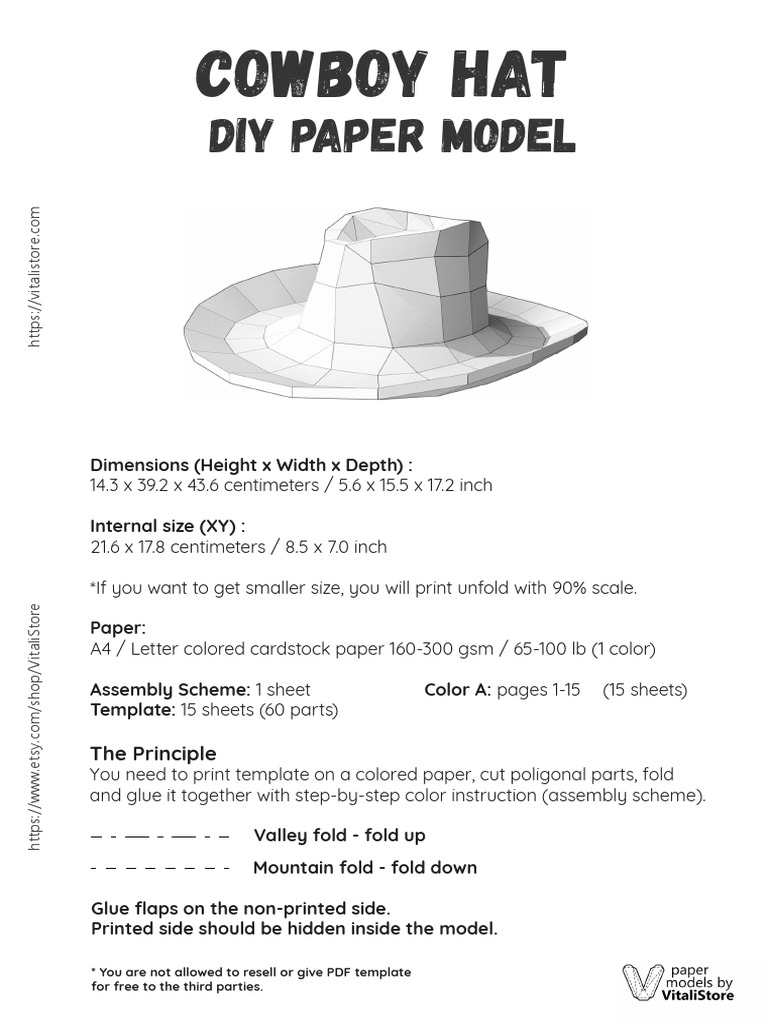DIY Paper Model: Cowboy Hat | PDF | Paper | Stationery