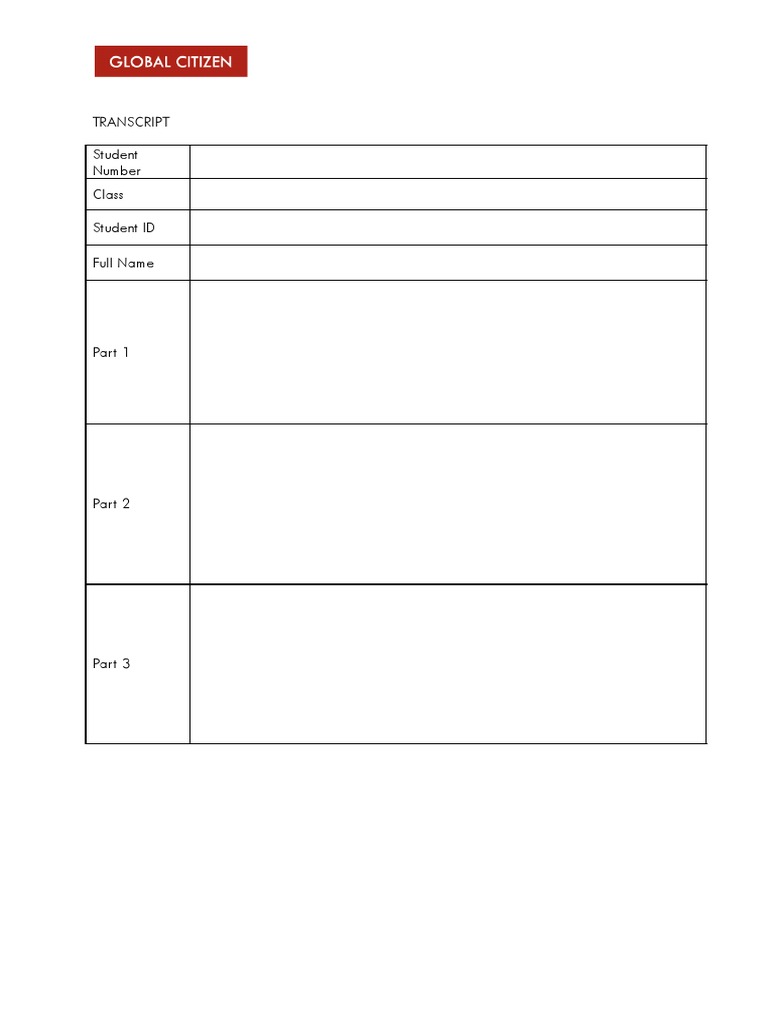 Transcript Template (Number) (Class) (Student ID) (Full Name) | PDF