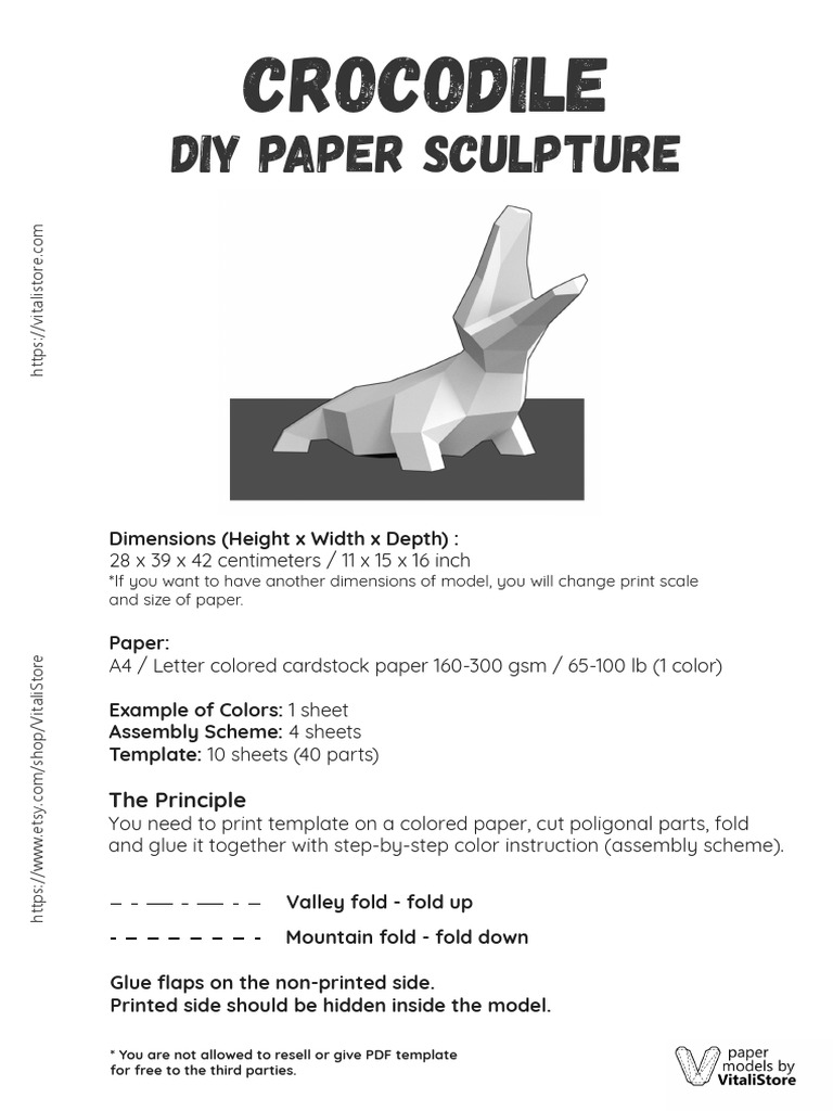 Crocodile DIY Paper Sculpture Template | PDF | Paper | Publishing