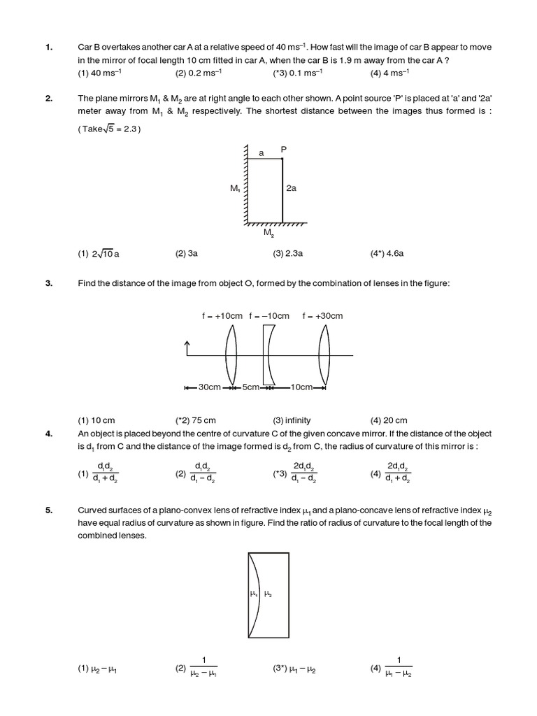 JEE Mains Geometrical Optics Problems | PDF | Refraction | Prism