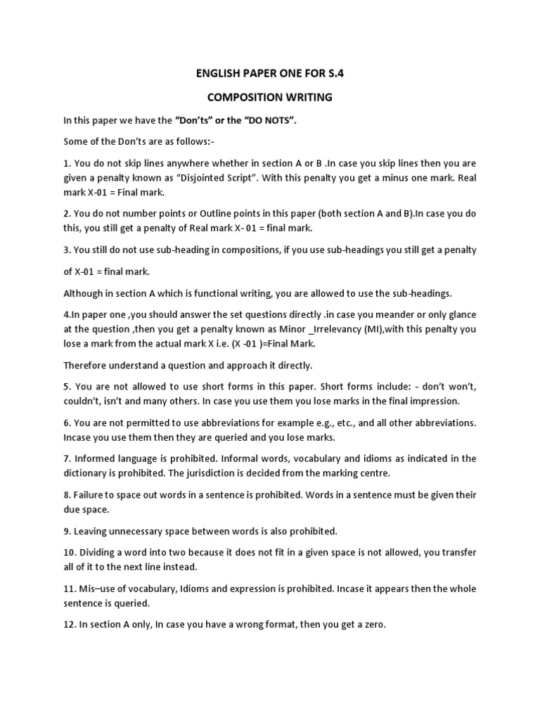 Composition Writing S4 | PDF | Paragraph | Linguistics