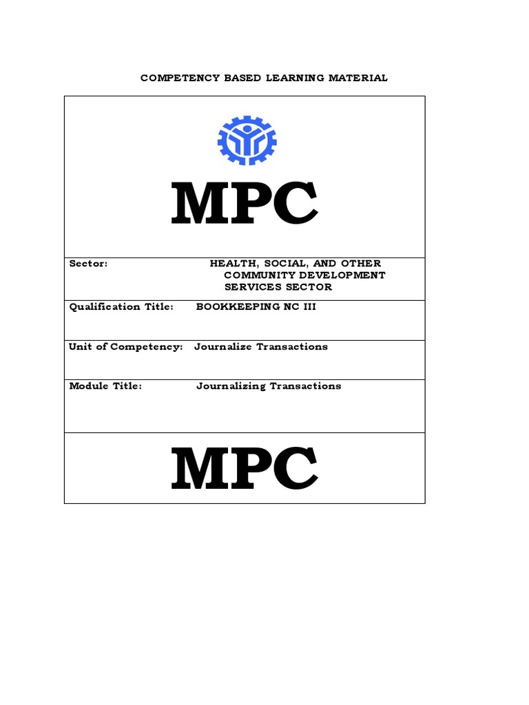 COMPETENCY BASED LEARNING MATERIAL FOR JOURNALIZING TRANSACTIONS | PDF | Debits And Credits ...