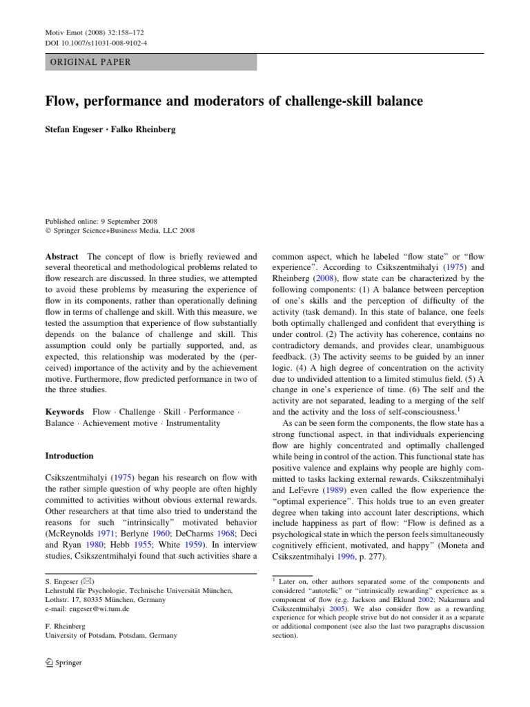 2008 - Flow, Performance and Moderators of Challenge-Skill Balance ...