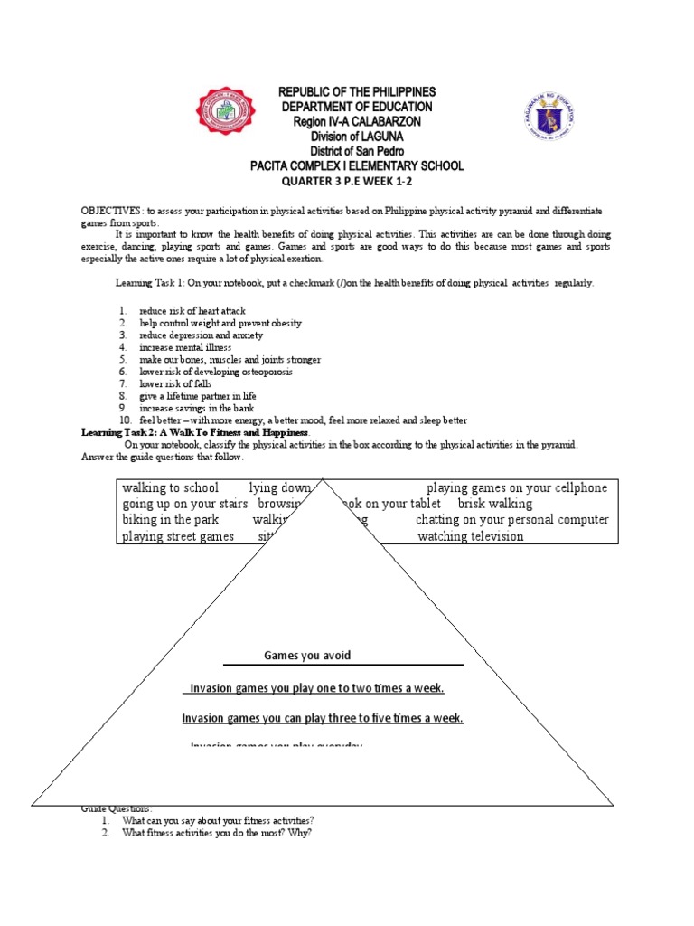 Quarter 3 P.E Week 1-2: Learning Task 2: A Walk To Fitness and ...