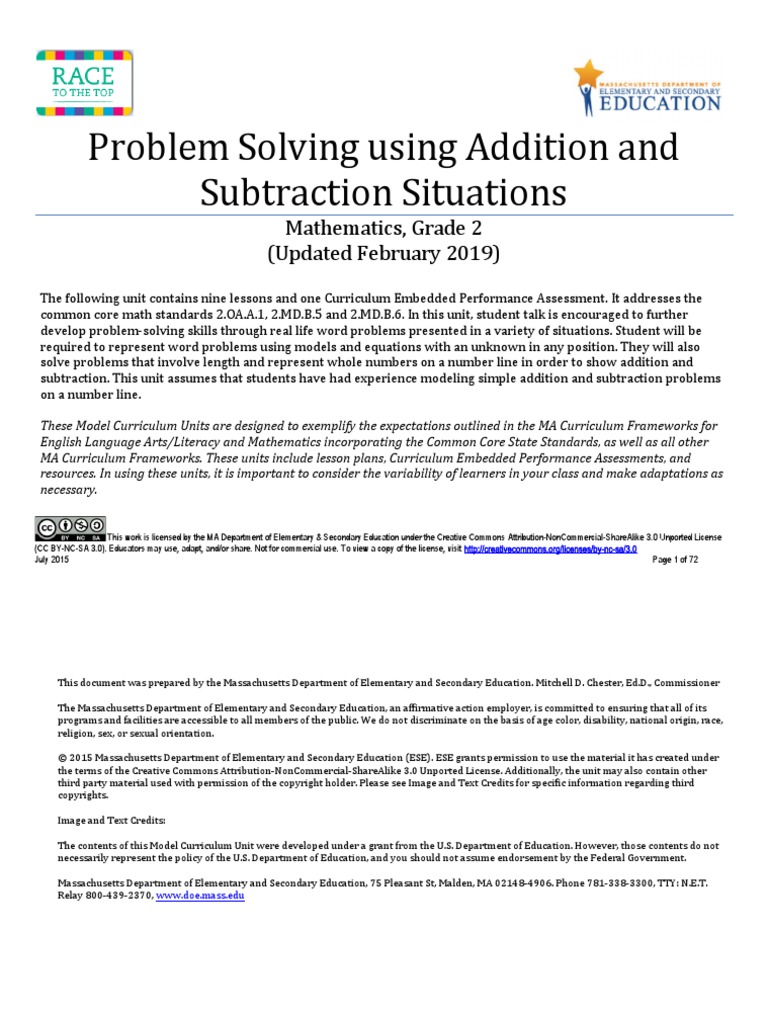 Problem Solving Using Addition and Subtraction Situations: Mathematics ...