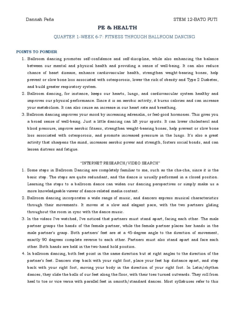 Pe & Health: Quarter 1-Week 6-7: Fitness Through Ballroom Dancing | PDF ...