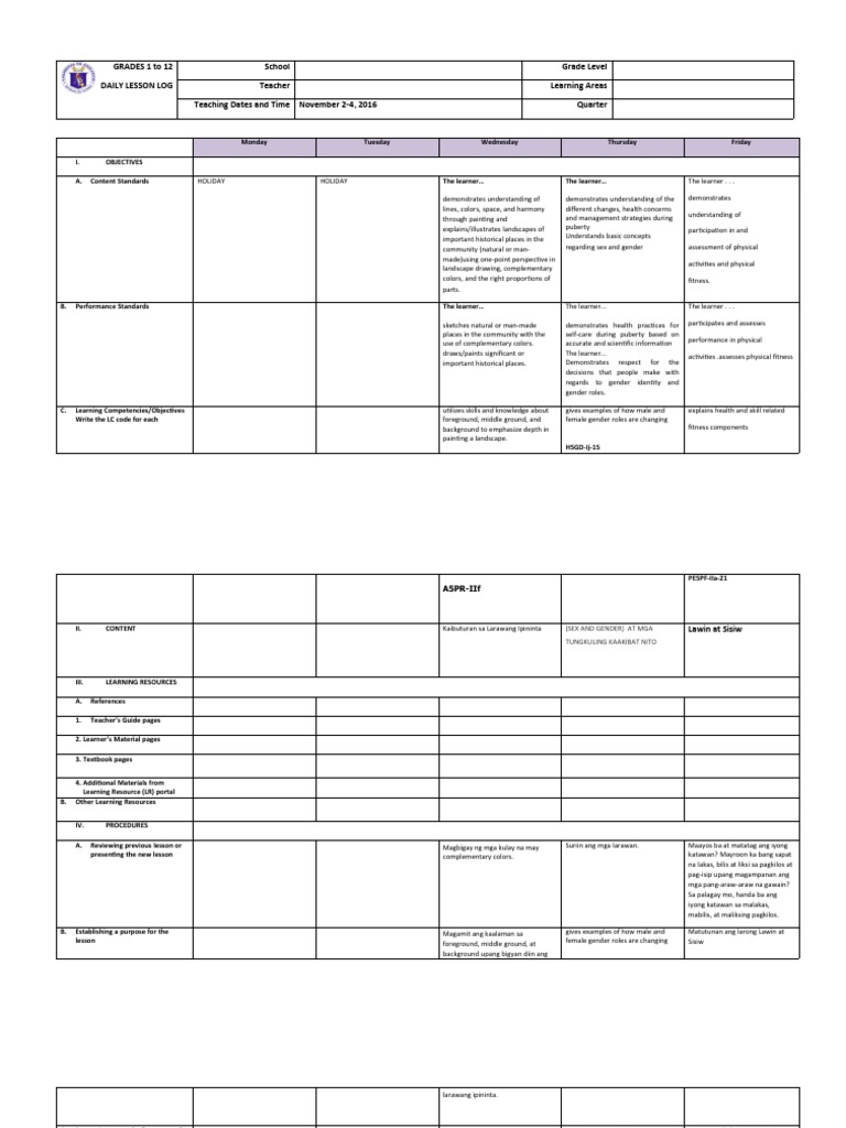 G5 DLL Q3 Week 1 Mapeh | PDF | Learning | Gender