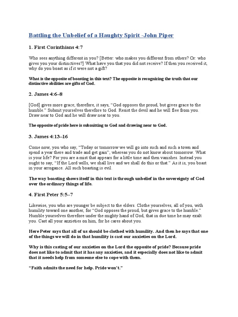 Battling The Unbelief of A Haughty Spirit - John Piper | PDF | Glory ...